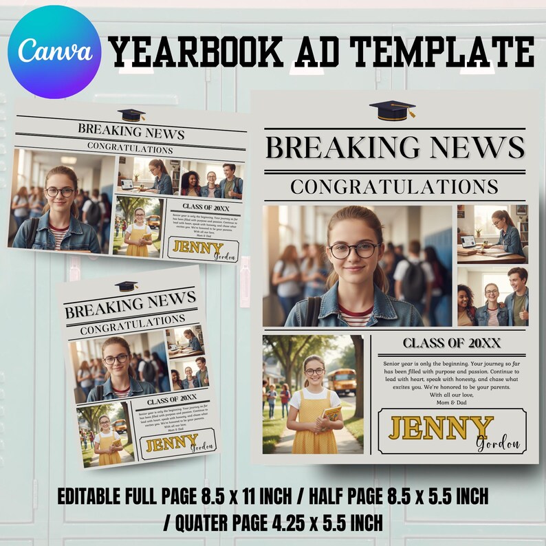 Editable Yearbook Ad Template: Photo Collage Tribute (digital Download ...