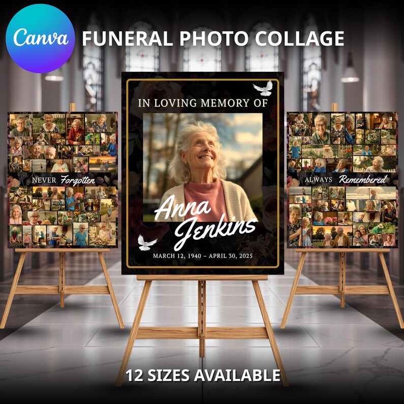 Funeral Photo Collage Welcome Sign: Memorial Service Canva Template ...