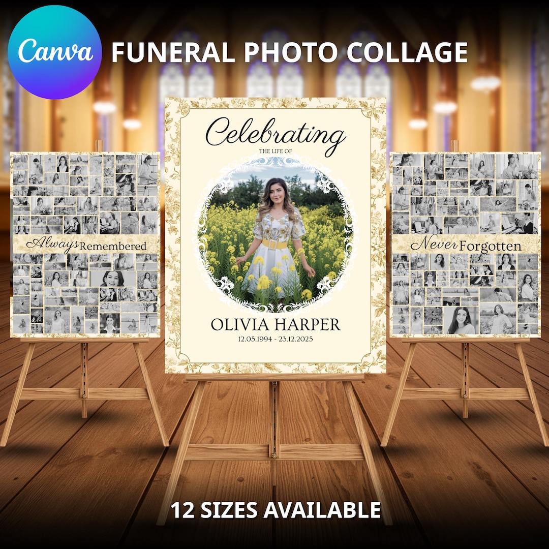 Funeral Photo Collage Poster Template: Memorial Sign (canva Editable ...