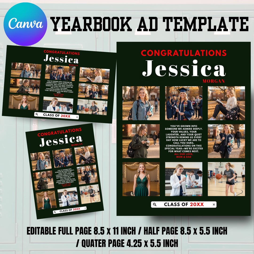 Senior Yearbook Ad Template: Editable Canva Graduation Tribute (digital ...