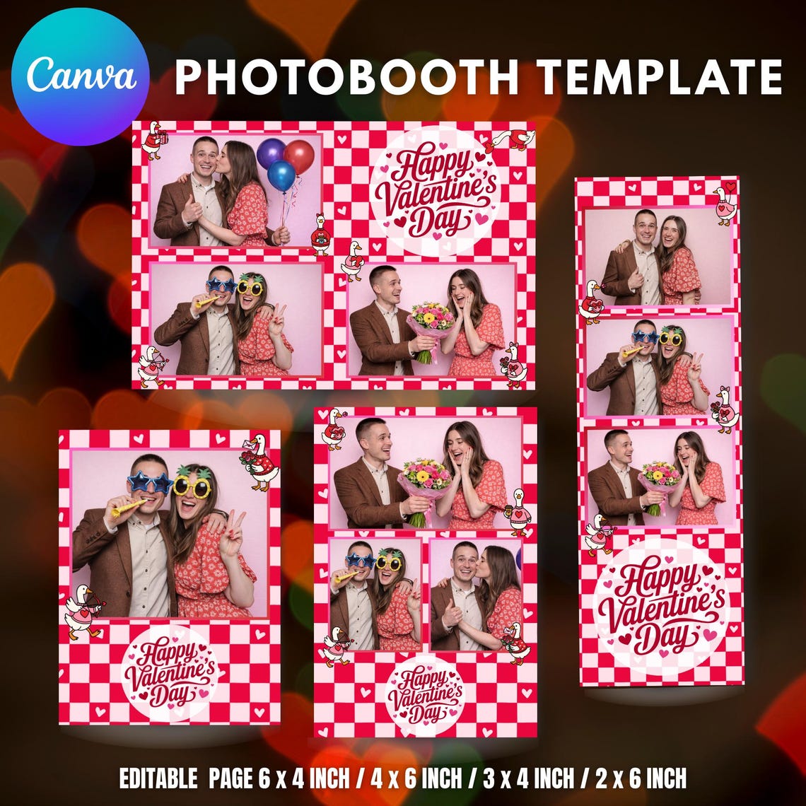 Valentine Duck Photo Booth Template, Editable Canva Frame (digital ...