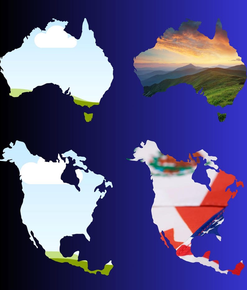 World Map and Continents Canva Frame - Etsy Australia