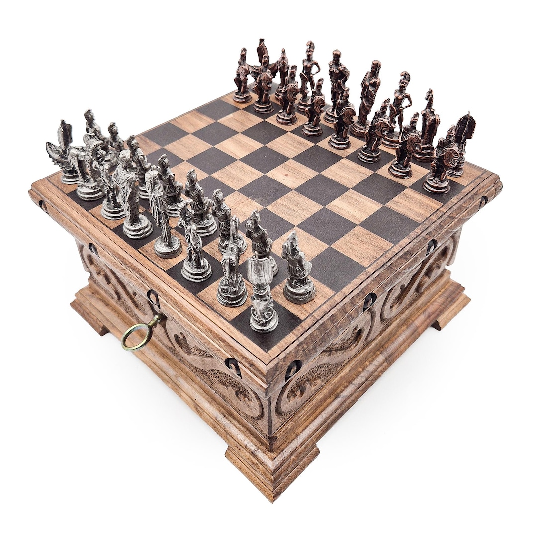 Handmade Engraved Walnut Chess Set - Hidden Compartment - Etsy
