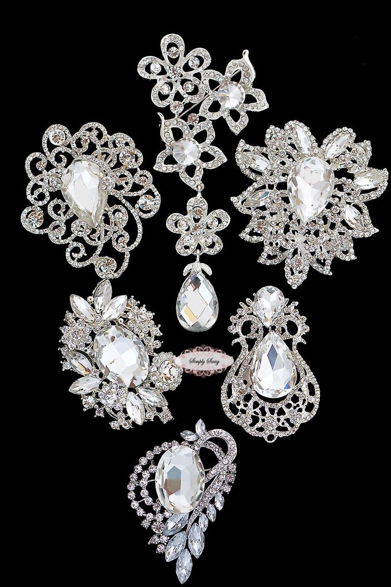 6 Rhinestone Brooch Flat back Embellishment LUXE Crystal Hair | Etsy