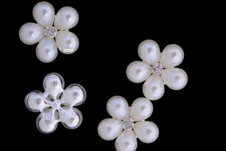 10 Rhinestone Pearl Flat Back Buttons - Pearl Embellishments - Flatback ...