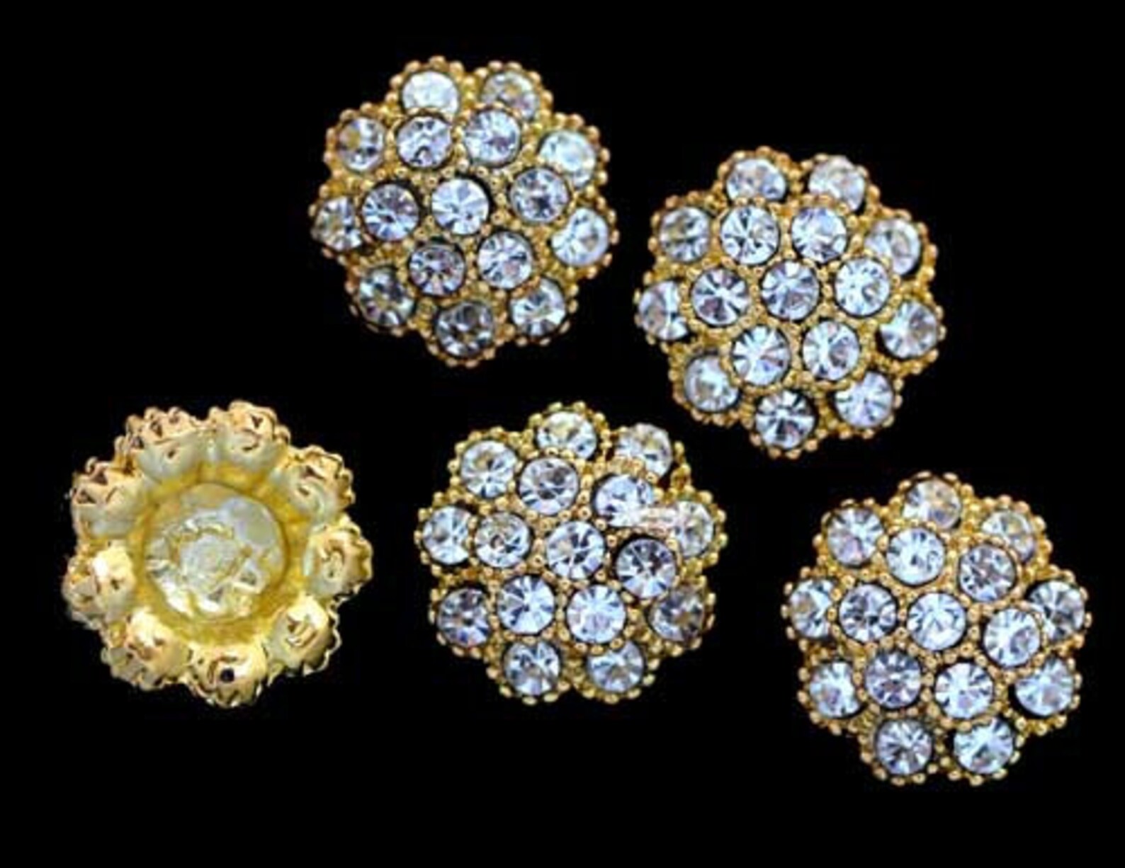 10pcs Gold Clear Assorted Rhinestone Flatback Embellishment Buttons ...