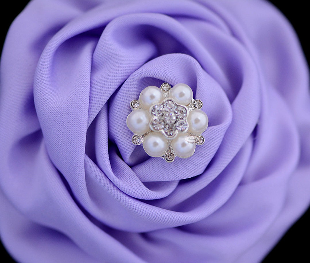 10 Rhinestone Pearl Flat Back Buttons - Pearl Embellishments - Flatback ...