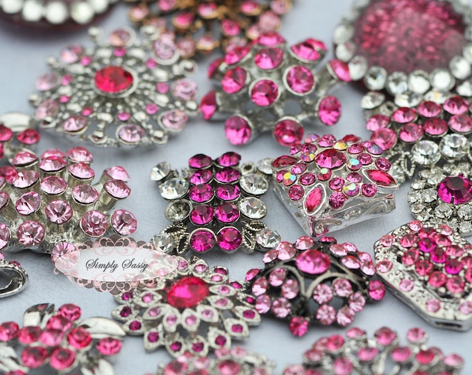 10pc PINK Assorted Rhinestone Flat Back Embellishments DIY Brooches ...