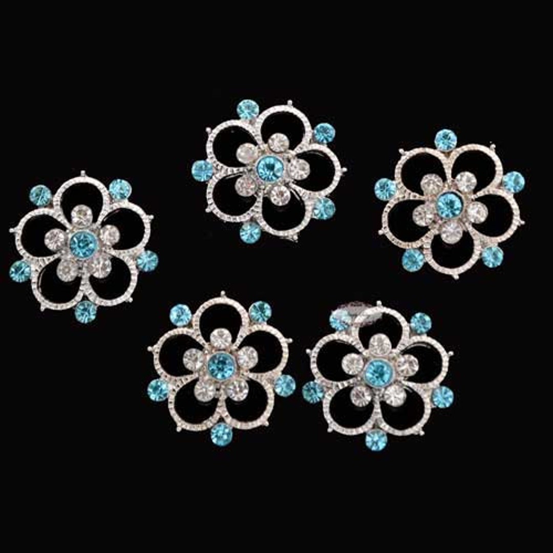 Aqua Teal Rhinestone Flower Buttons: Silver Embellishments (10 Pc) - Etsy