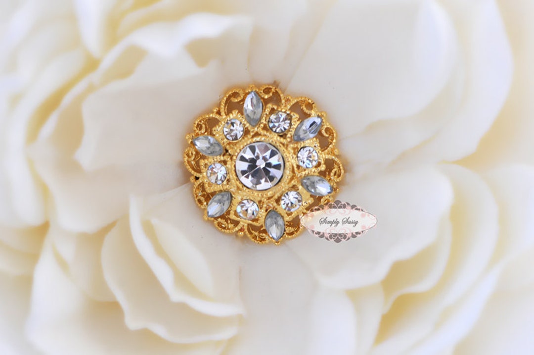Rhinestone Embellishment Buttons: Gold Metal Flower, 27mm, 5pcs - Etsy