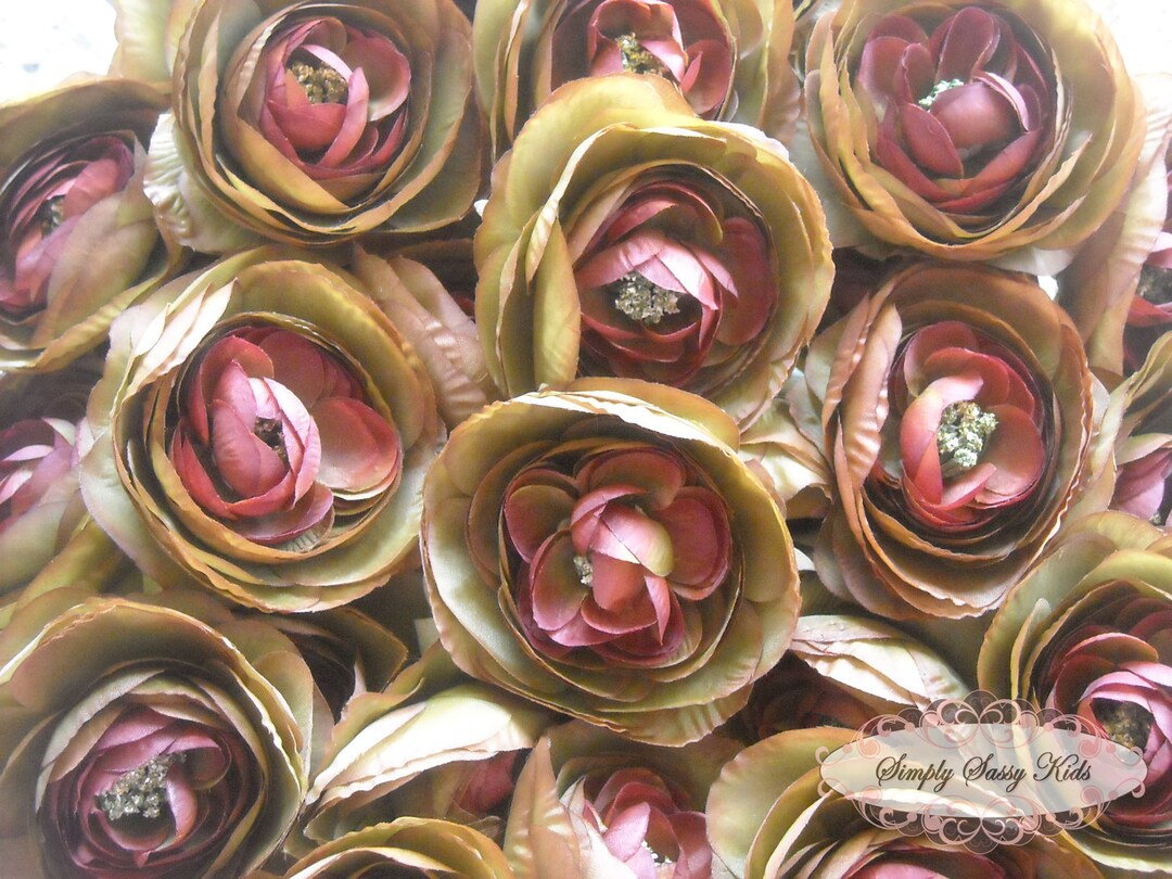 2 Pcs Chocolate Brown Ranunculus Soft Silk Artificial Flower Heads ...