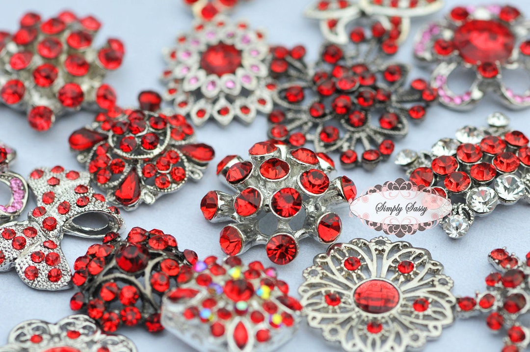 10pc RED Assorted Rhinestone Flat Back Embellishments DIY Brooches ...