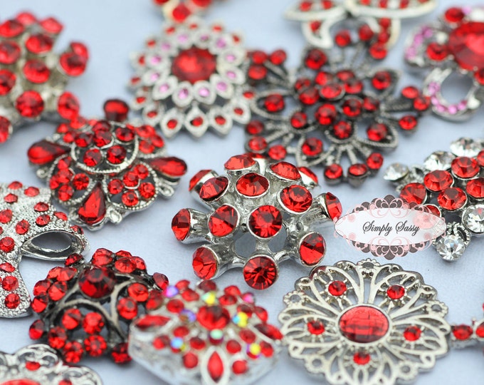 10pc RED Assorted Rhinestone Flat Back Embellishments DIY Brooches ...