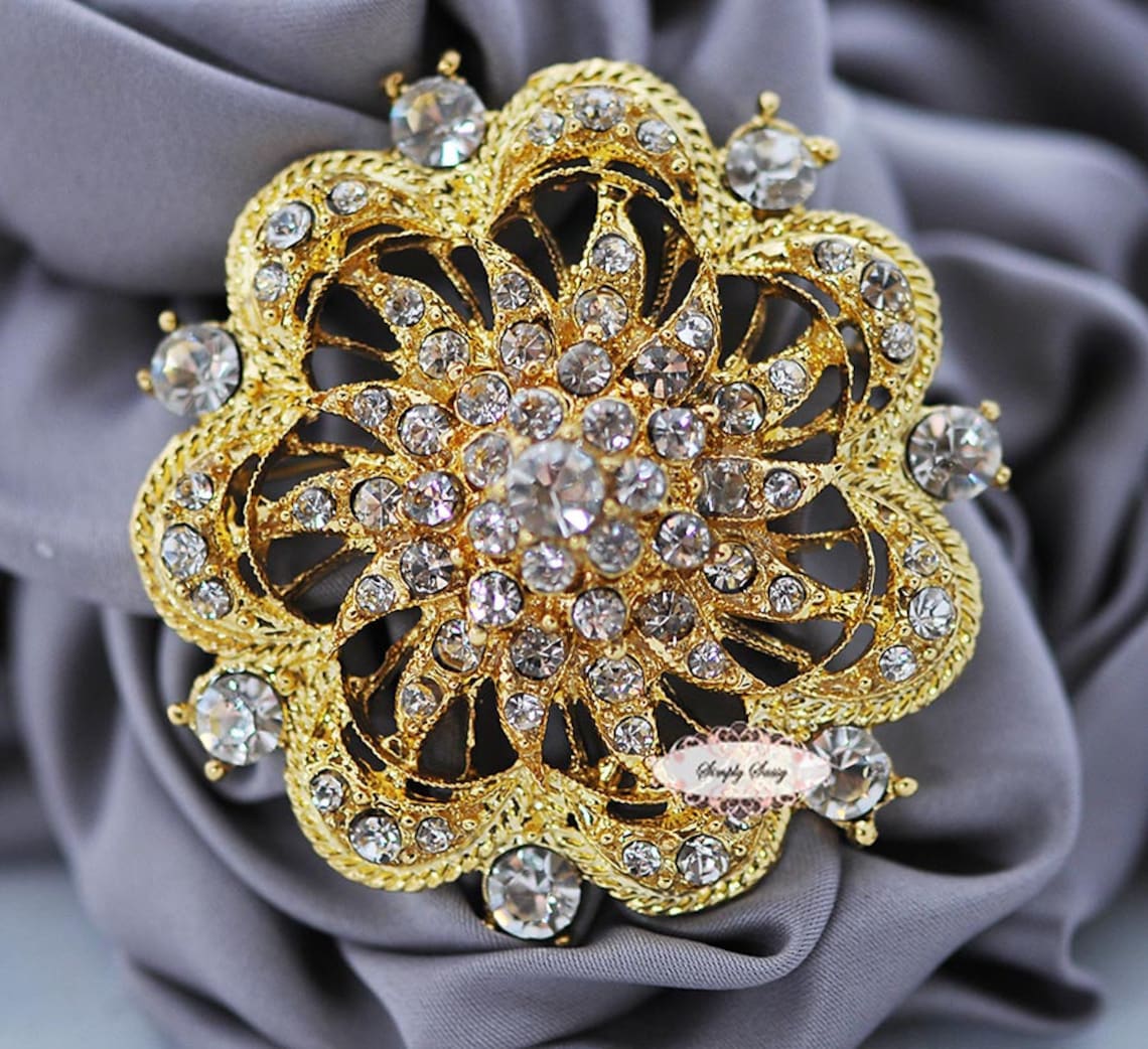 7 Gold Rhinestone Brooches Crystal Brooches Brooch Bouquet - Etsy