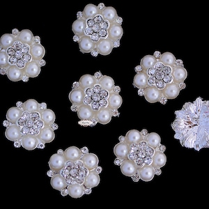10 Rhinestone Pearl Flat Back Buttons - Pearl Embellishments - Flatback ...