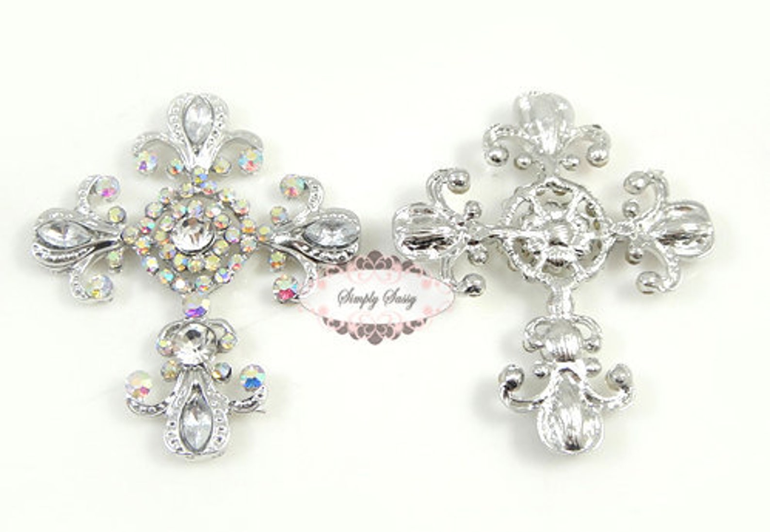 Rhinestone Cross Flatback Embellishment Button Brooch DIY - Etsy