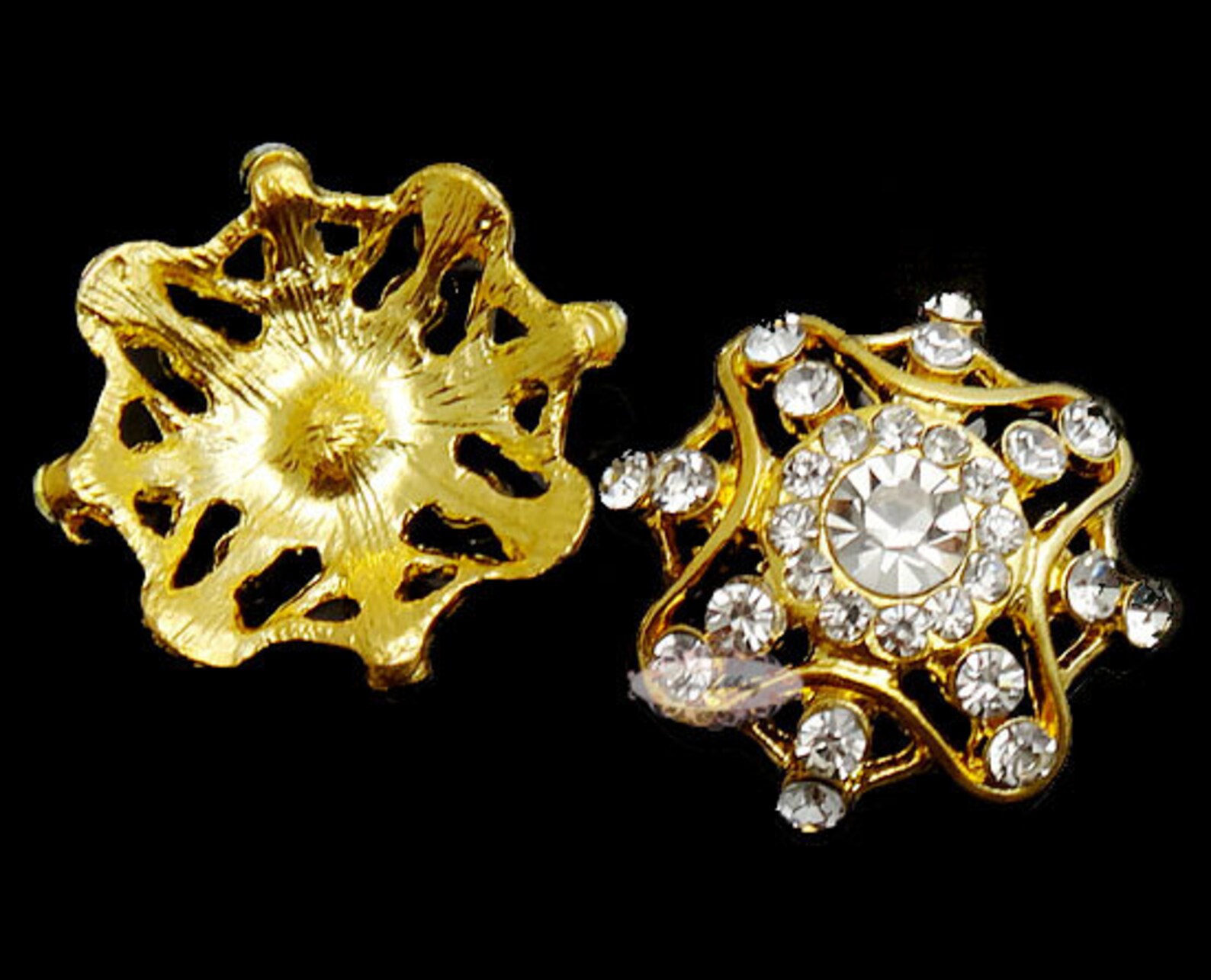 10pcs Gold Clear Assorted Rhinestone Flatback Embellishment Buttons ...