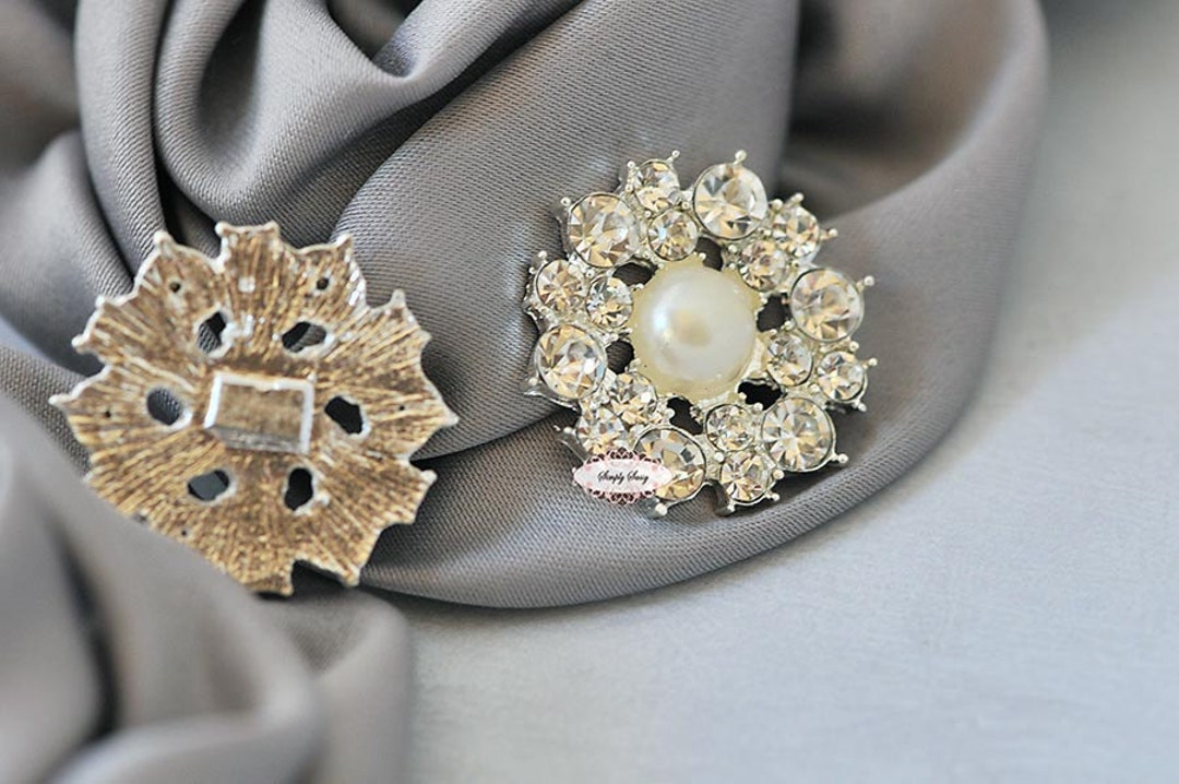 10 Rhinestone & Pearl Flat Back Buttons - Flatback Rhinestone ...