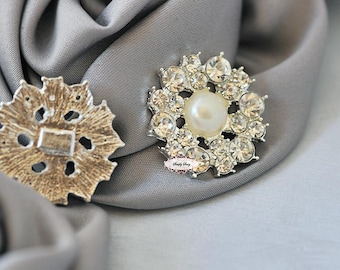 5 Rhinestone Pearl Flat Back Buttons - Pearl Embellishments - Flatback ...