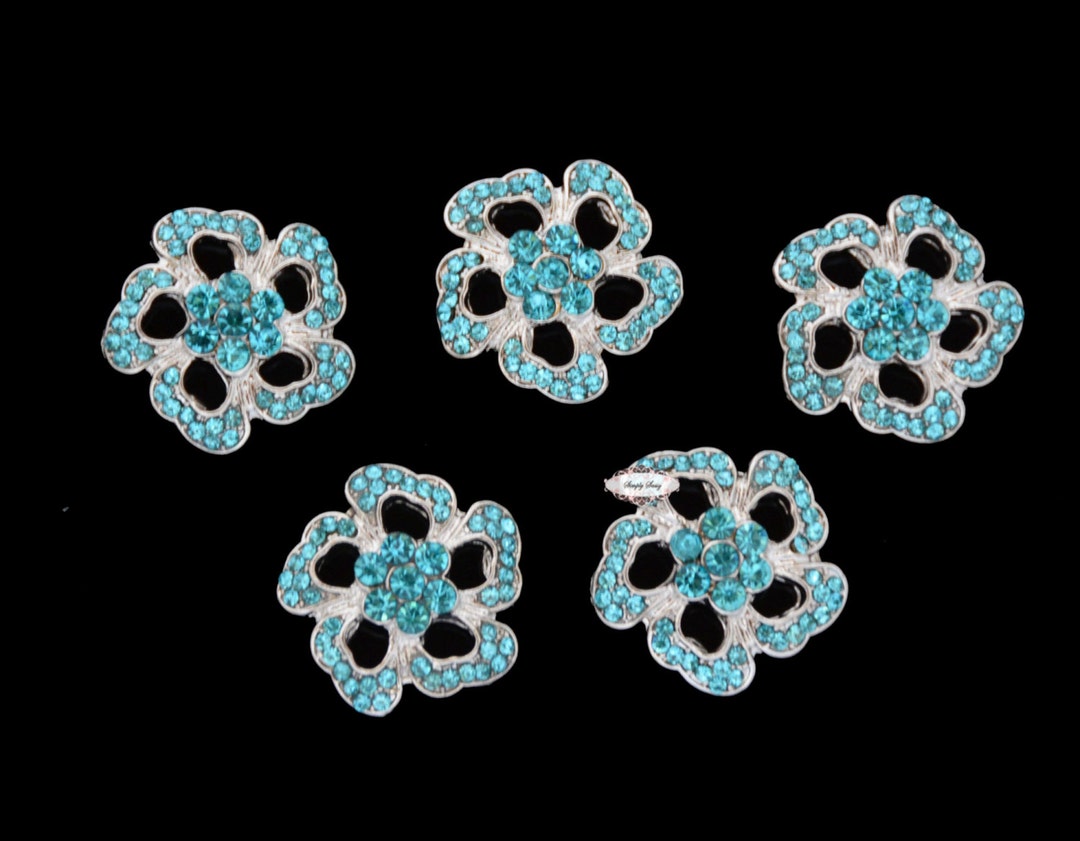 5 Teal Rhinestone Flower Buttons: Flatback Embellishments (1 Inch) - Etsy