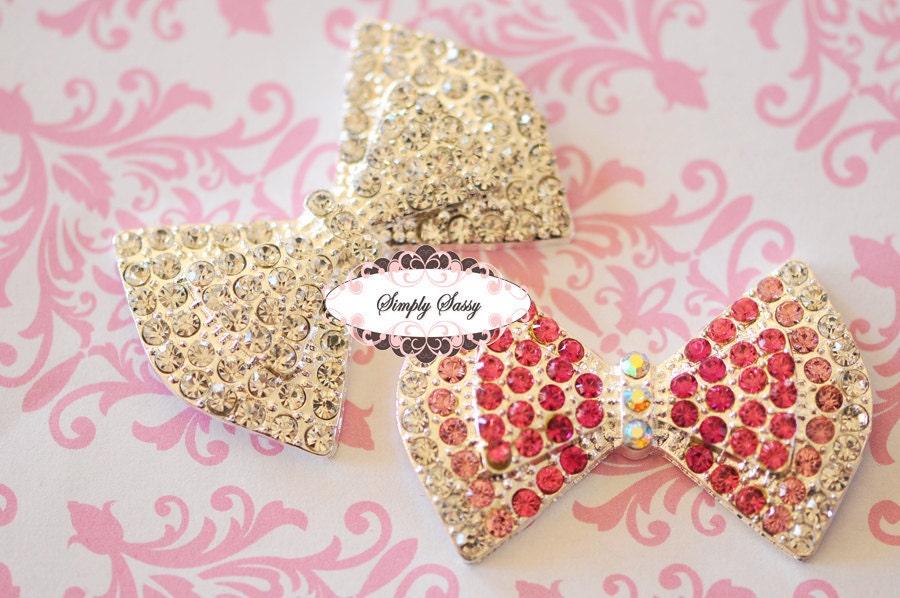 Rhinestone Crystal Bow in PINK Flatback Metal Brooch - Etsy