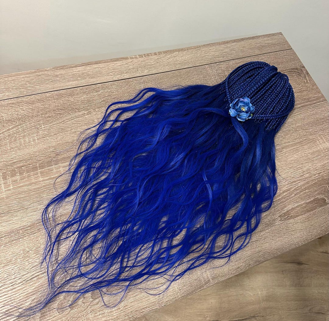 Royal Blue Boho Braids With Wavy Ends – Long Synthetic Braided Hair ...