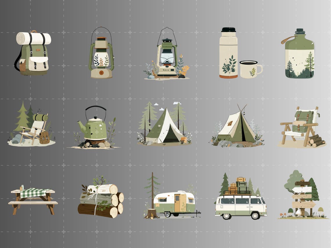 Camping Animals Clipart: Whimsical Woodland PNG Illustrations (digital ...