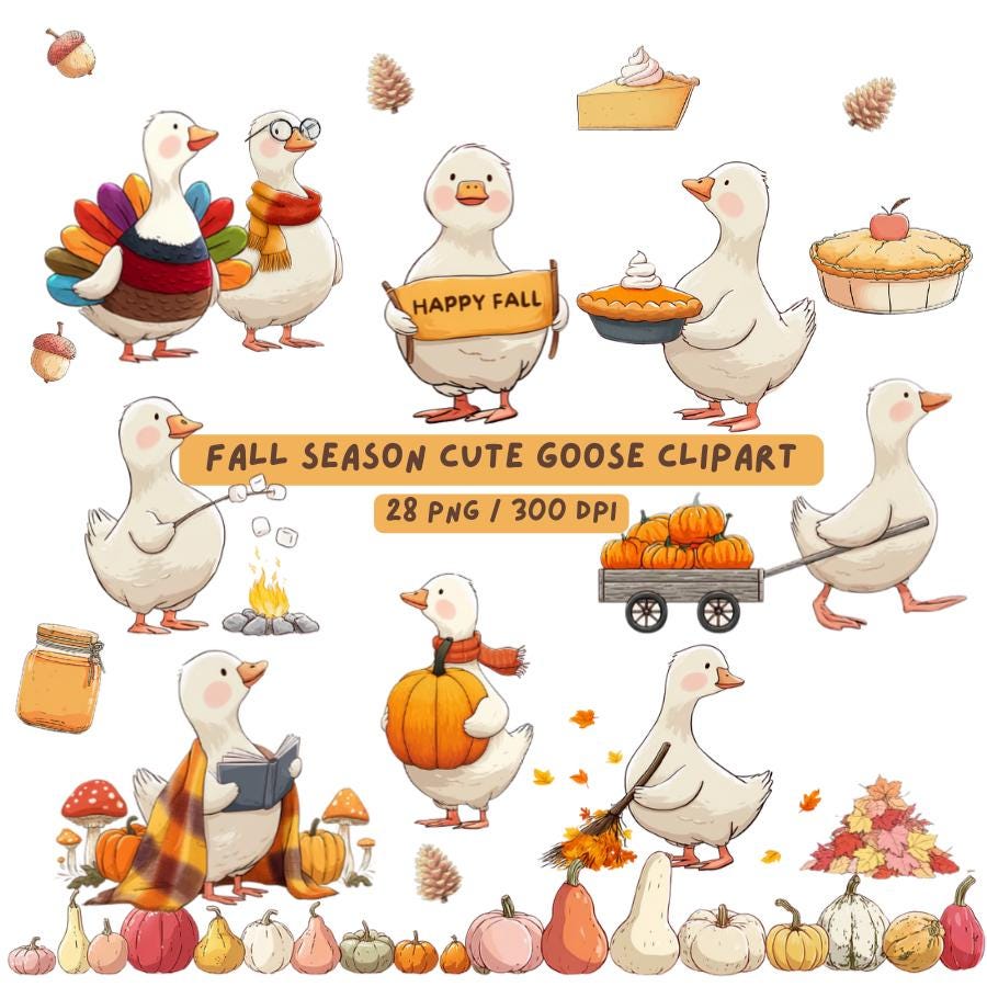 28 Cute Goose Clipart for Fall Season – Autumn Goose With Pumpkins ...