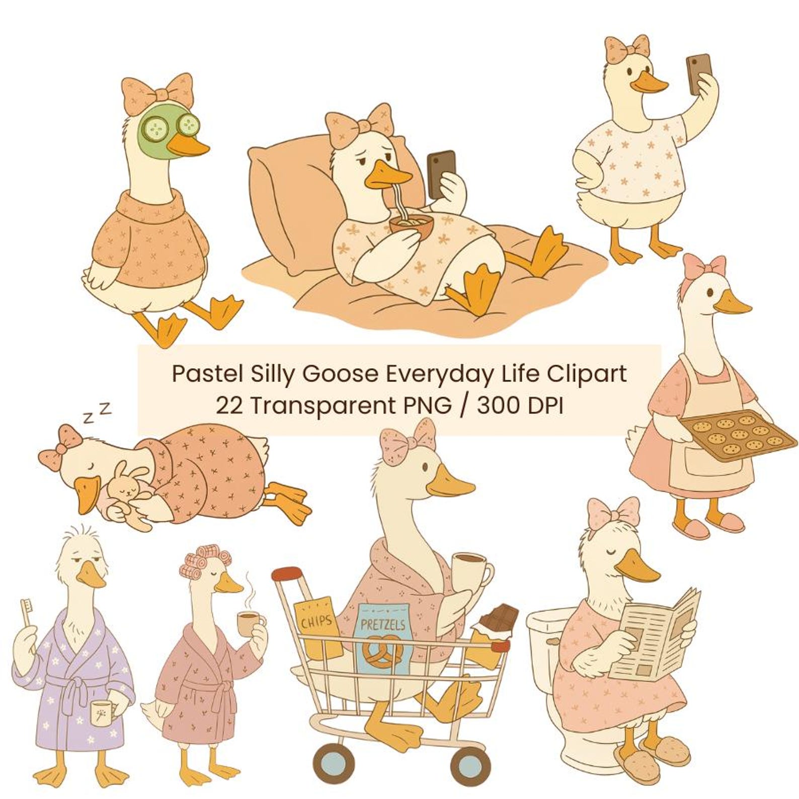 Silly Goose Clipart Bundle: Funny Cartoon Goose PNG (digital Download ...