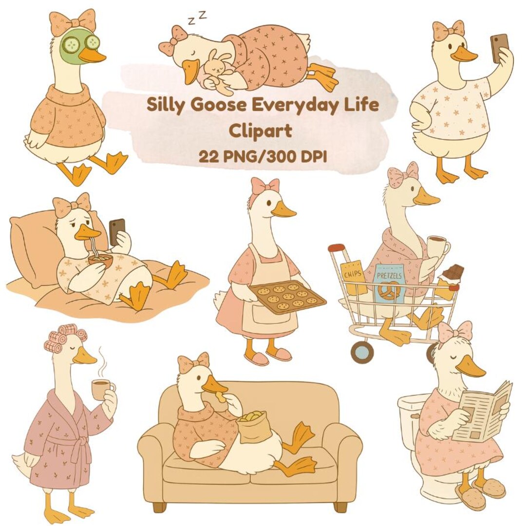 Silly Goose Clipart Bundle: Funny Cartoon Goose PNG (digital Download ...