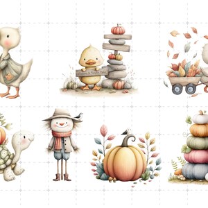 Watercolor Animal Pumpkin Patch Clipart: Autumn PNG Bundle (digital ...