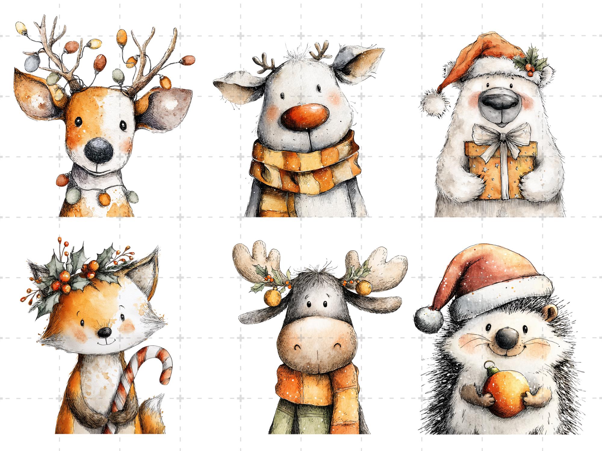Watercolor Christmas Animal Clipart: Cozy Winter Portraits (PNG Digital ...