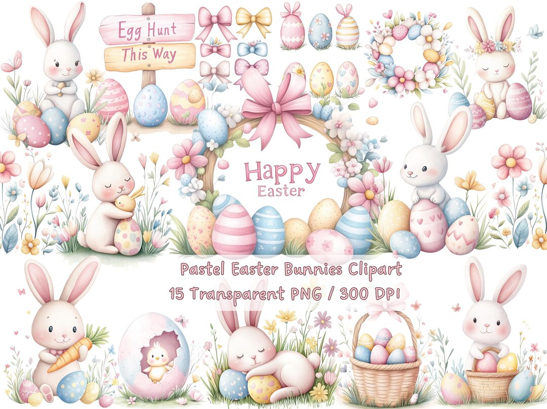 15 Cute Pink Easter Bunny Clipart – Cute Pastel Colors Pngs, Spring ...