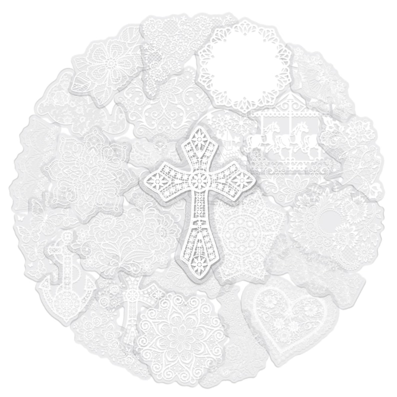 White Lace Frame Stickers, Vintage Floral Decals, Transparent PET ...