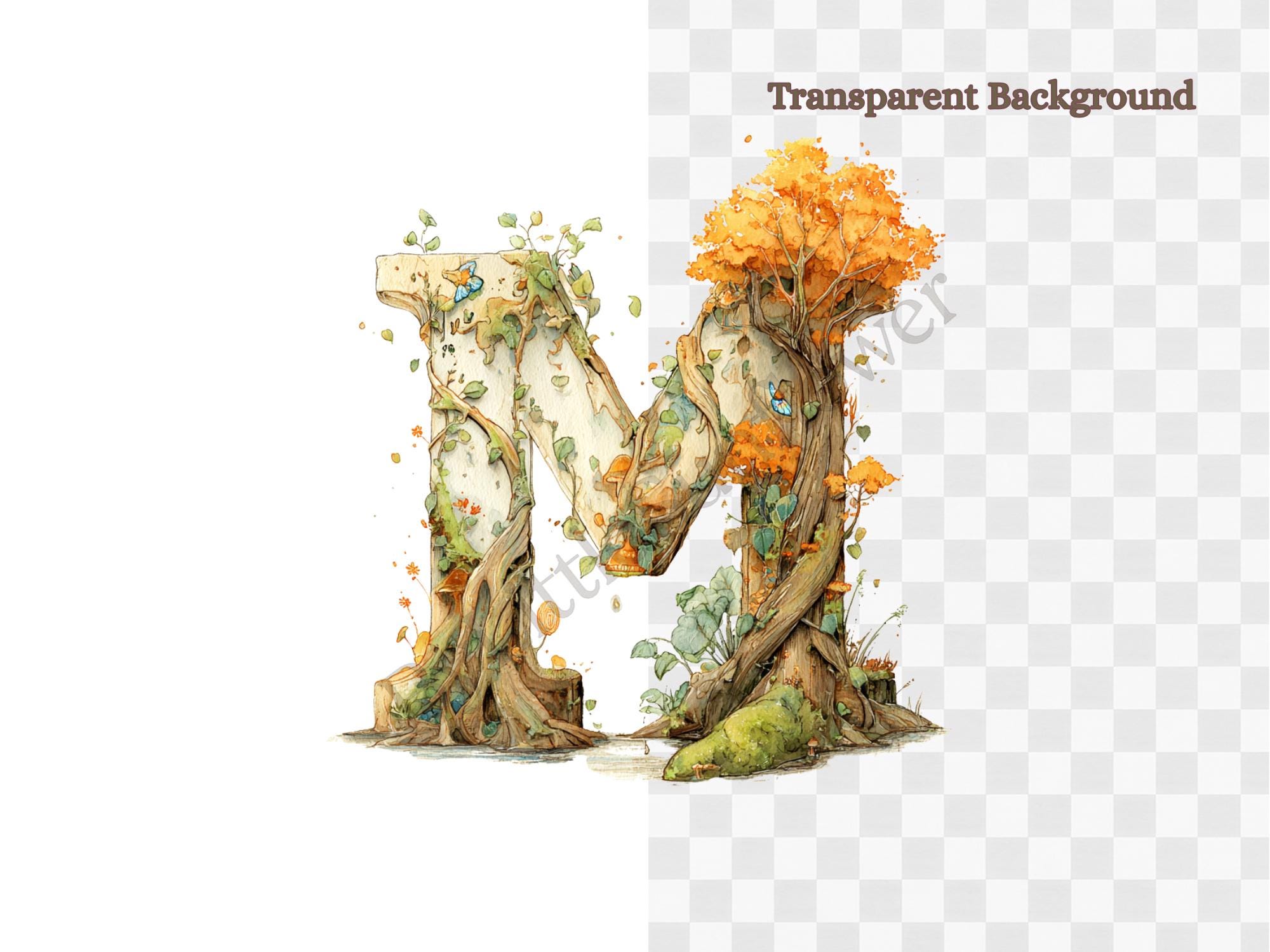 Watercolor Forest Alphabet Clipart: Woodland Animals, Autumn Leaves ...