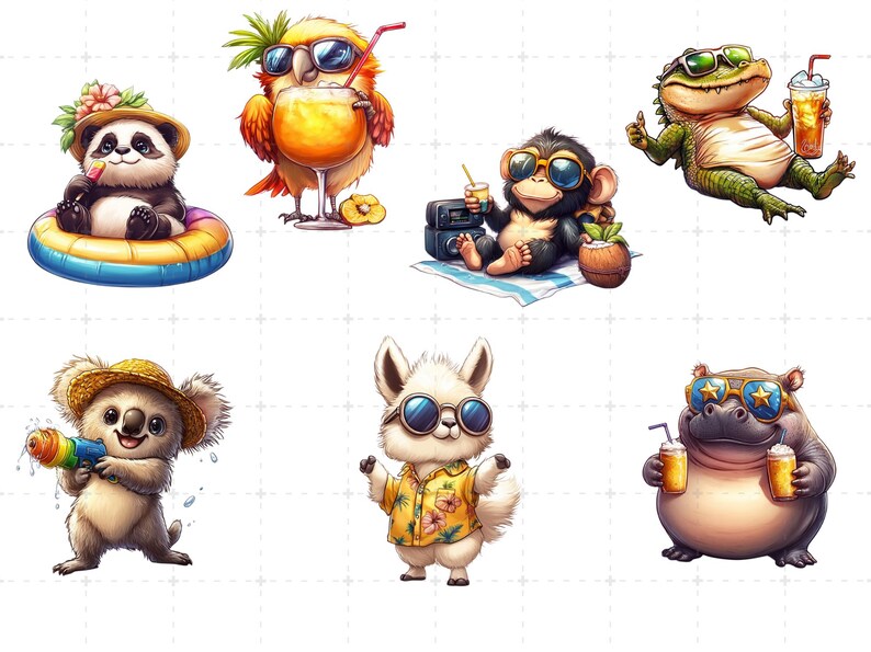 Summer Pool Party Animals Clipart Bundle: Tropical PNG Graphics ...