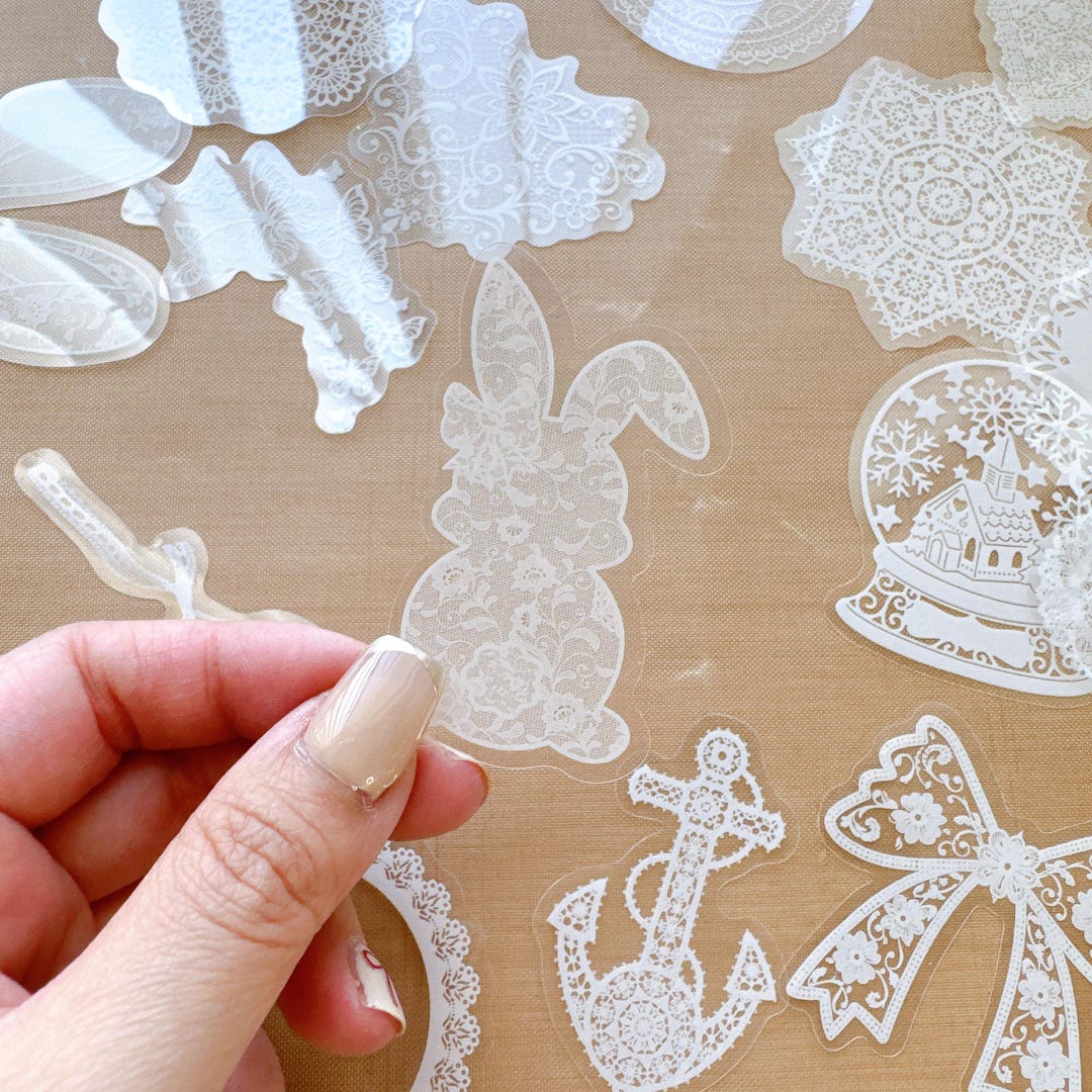 White Lace Frame Stickers, Vintage Floral Decals, Transparent PET ...