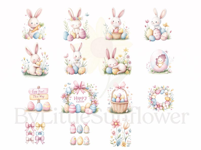 Pink Easter Bunny Clipart: Pastel Spring Pngs (commercial Use) - Etsy