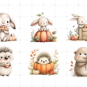 Watercolor Animal Pumpkin Patch Clipart: Autumn PNG Bundle (digital ...