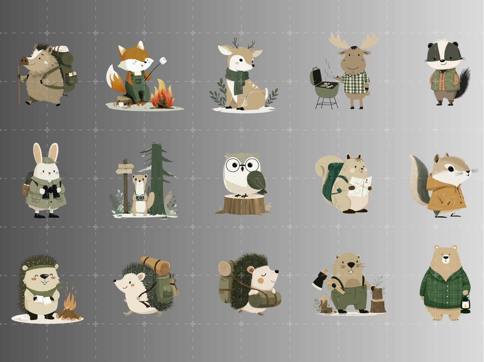 Camping Animals Clipart: Whimsical Woodland PNG Illustrations (digital ...
