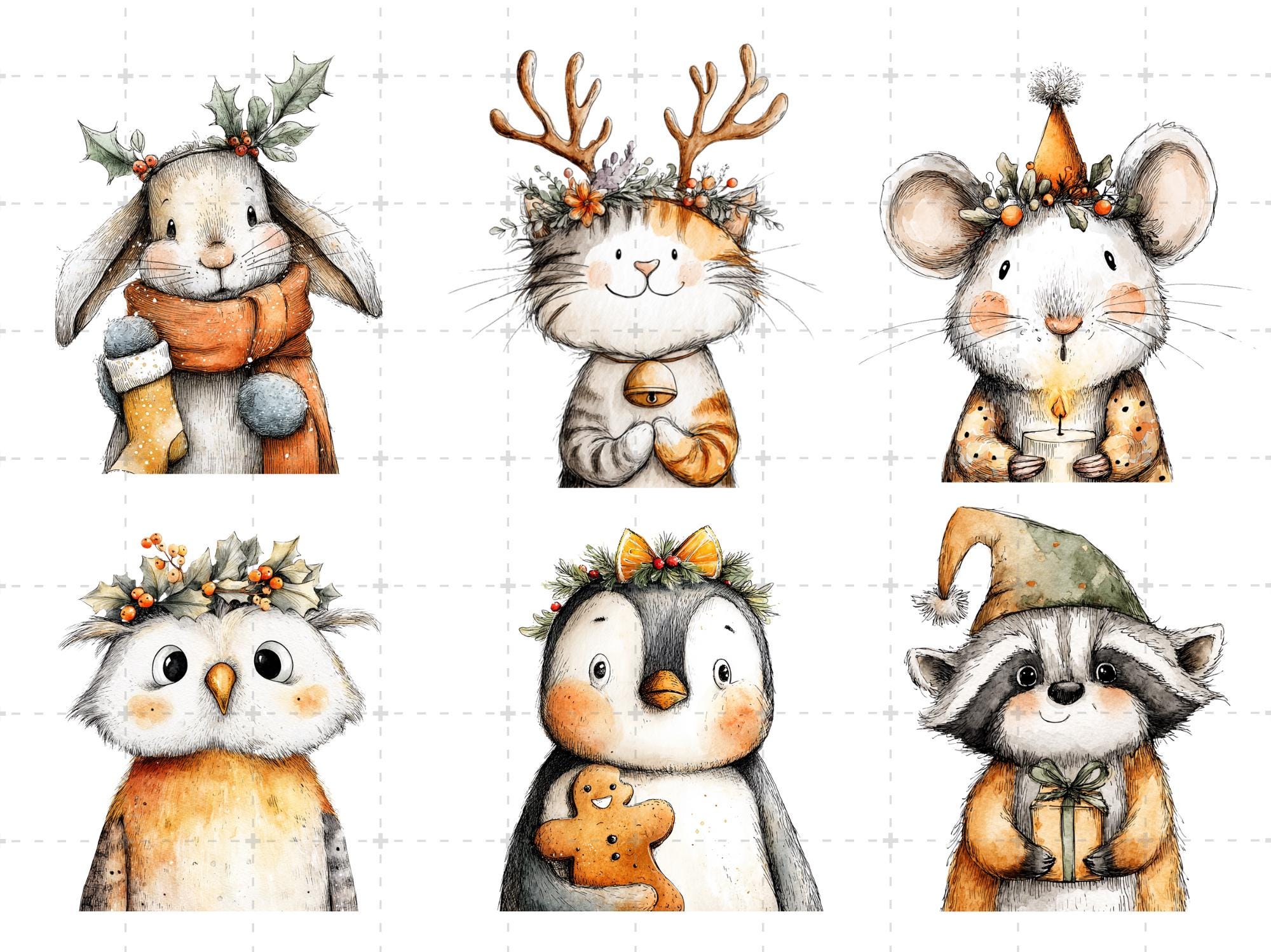 Watercolor Christmas Animal Clipart: Cozy Winter Portraits (PNG Digital ...