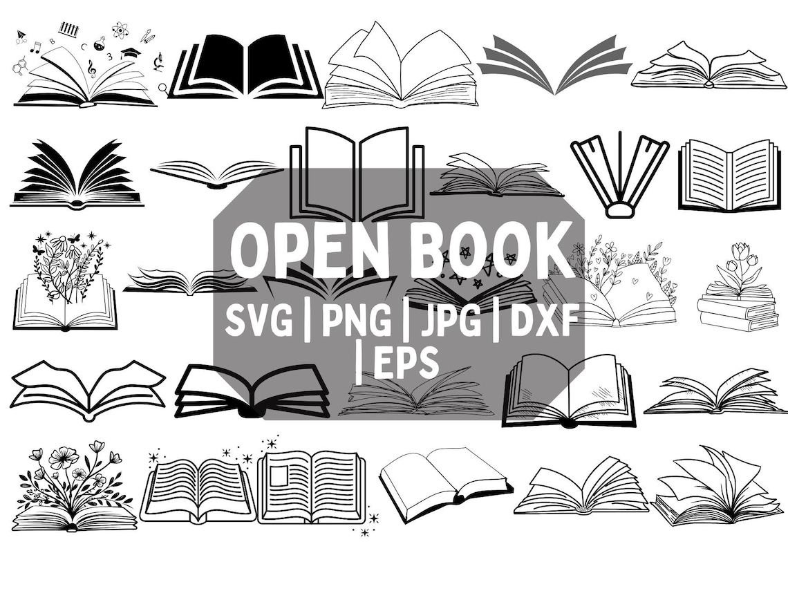 Open Book SVG Bundle: Library Clipart, Monogram, Silhouette (digital ...