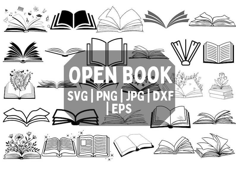 Open Book SVG Bundle: Library Clipart, Monogram, Silhouette (digital ...