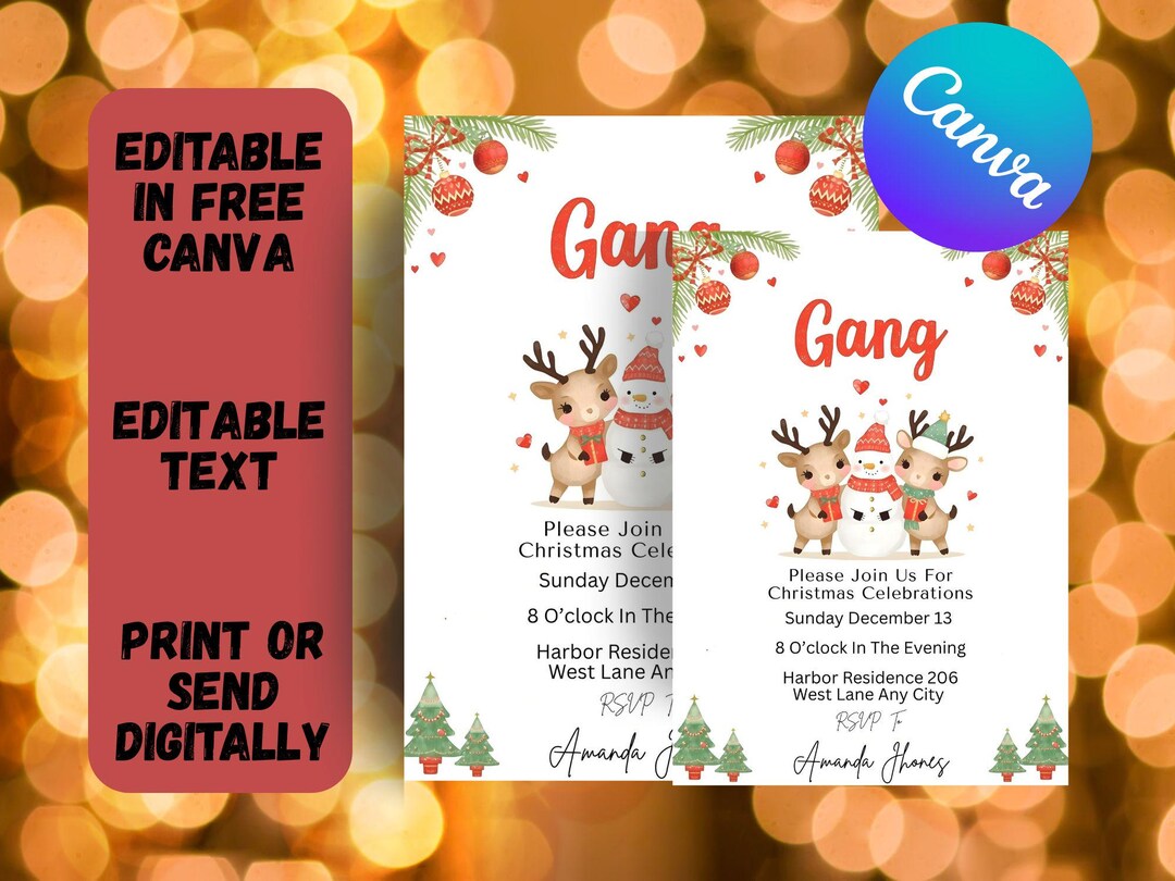 Editable Reindeer Christmas Party Invitation, Rudolph Holiday Template ...