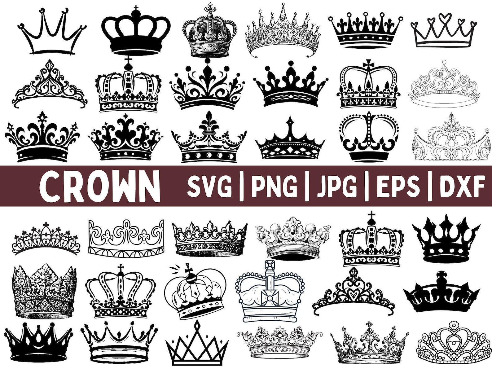 Royal Crown SVG Bundle: King, Queen, Princess Tiara (digital Files for ...