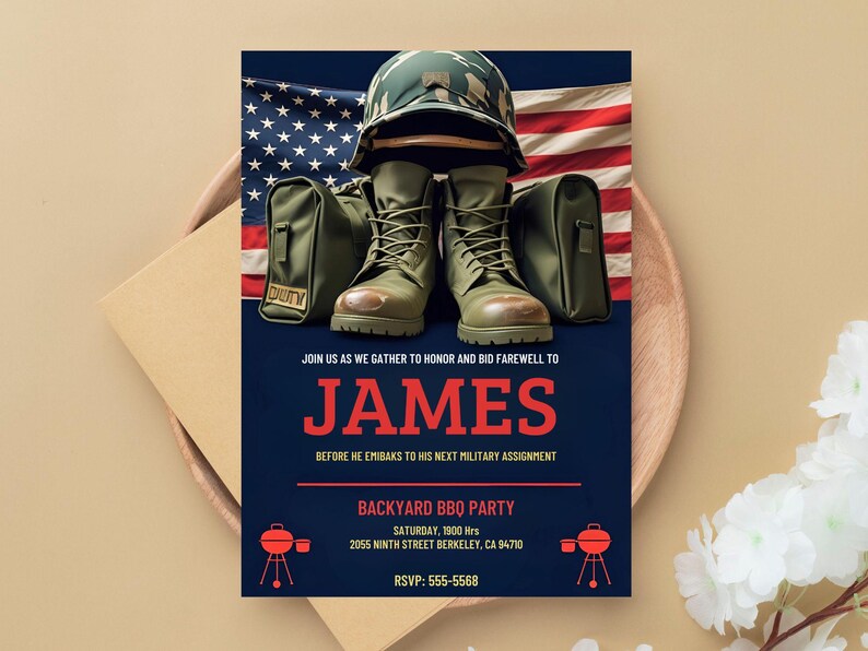 Military Farewell Party Invitation: Duty Calls BBQ, Editable Canva ...