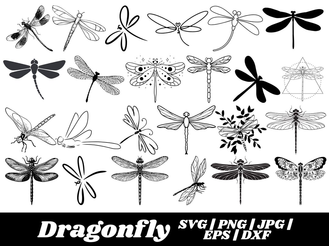 Dragonfly SVG Bundle: Vector Clipart, Silhouette Cut Files (digital ...