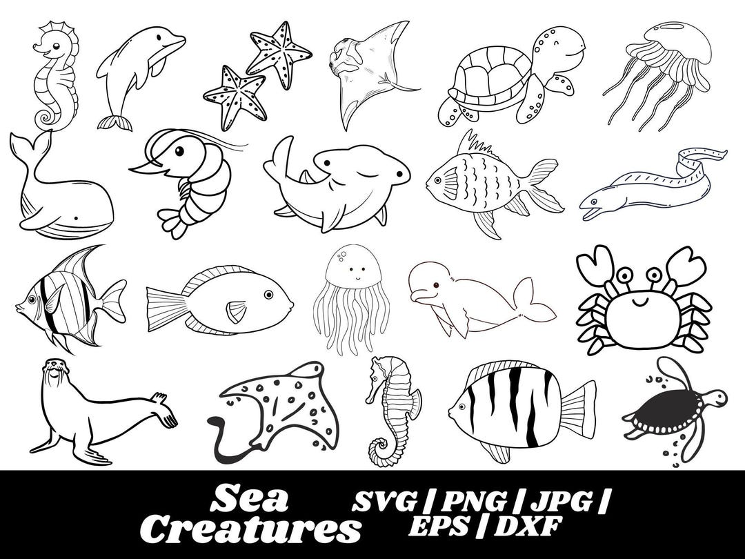 Sea Animals Outline Svg,under the Sea SVG Bundle,ocean Animals Svg,sea ...