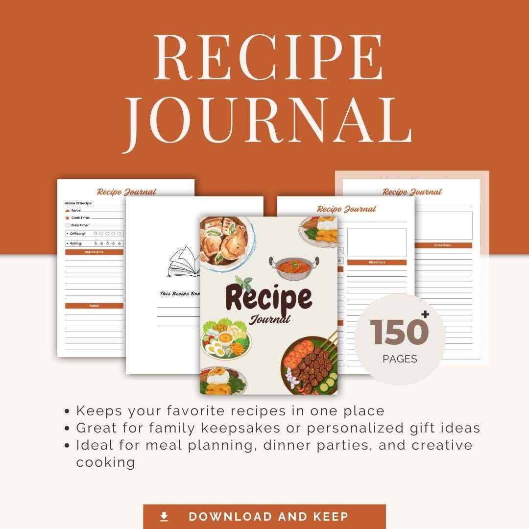 Printable Recipe Journal | Digital Recipe Book | Minimalist Recipe ...