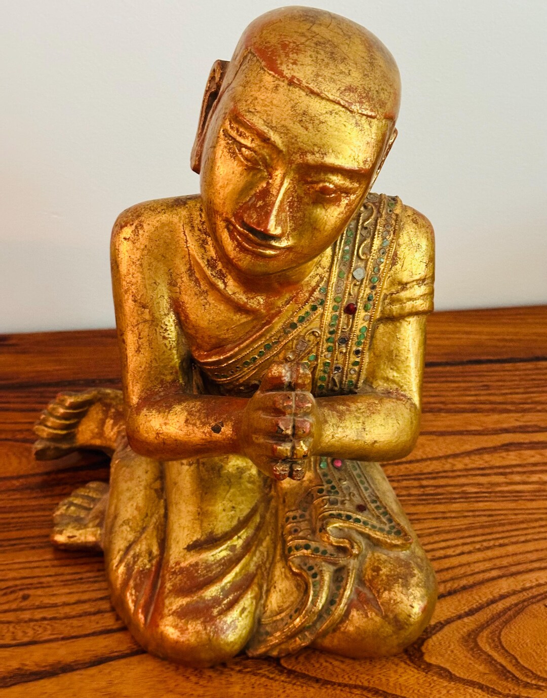 Burmese Carved Wood Monk - Etsy